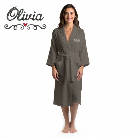 Lightweight Waffle Bathrobe with Custom Name and Heart Bathrobe
